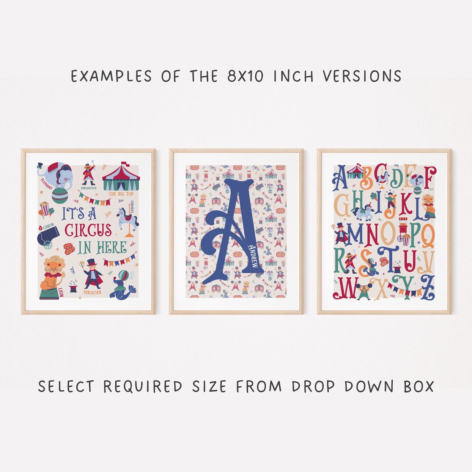 Set of 3 Personalised Circus Themed Prints | Circus Wall Art, Circus ...