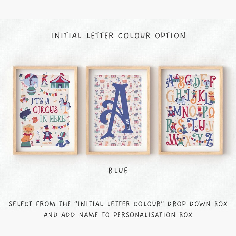 Set of 3 Personalised Circus Themed Prints | Circus Wall Art, Circus ...