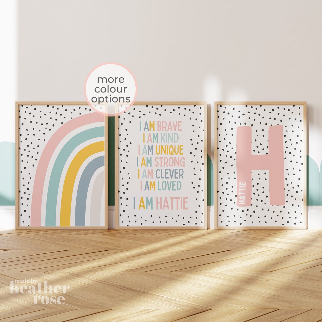 Positive Affirmations, Set of 3 Prints, I Am Print, Girls Name Print ...