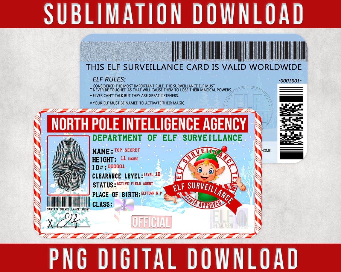 Elf ID Card, Elf Surveillance Team, Santa License, Elf License, Elf ...