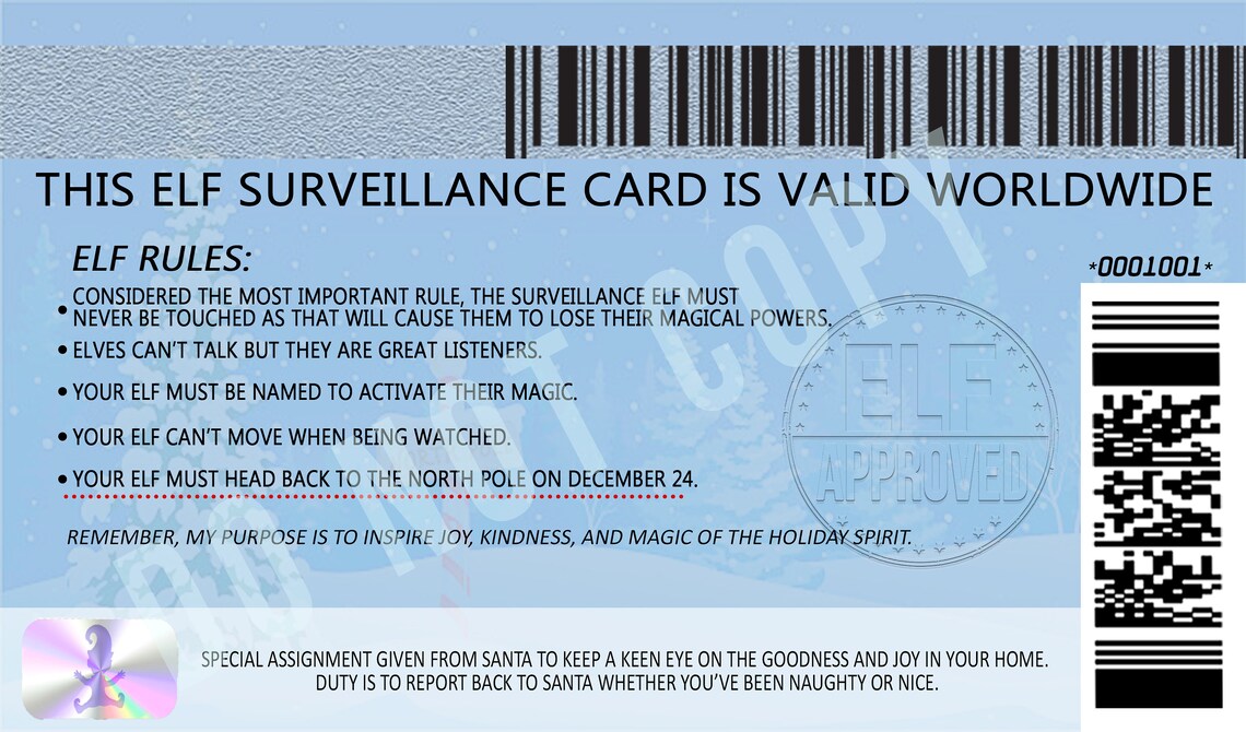 Elf ID Card, Elf Surveillance Team, Santa License, Elf License, Elf ...