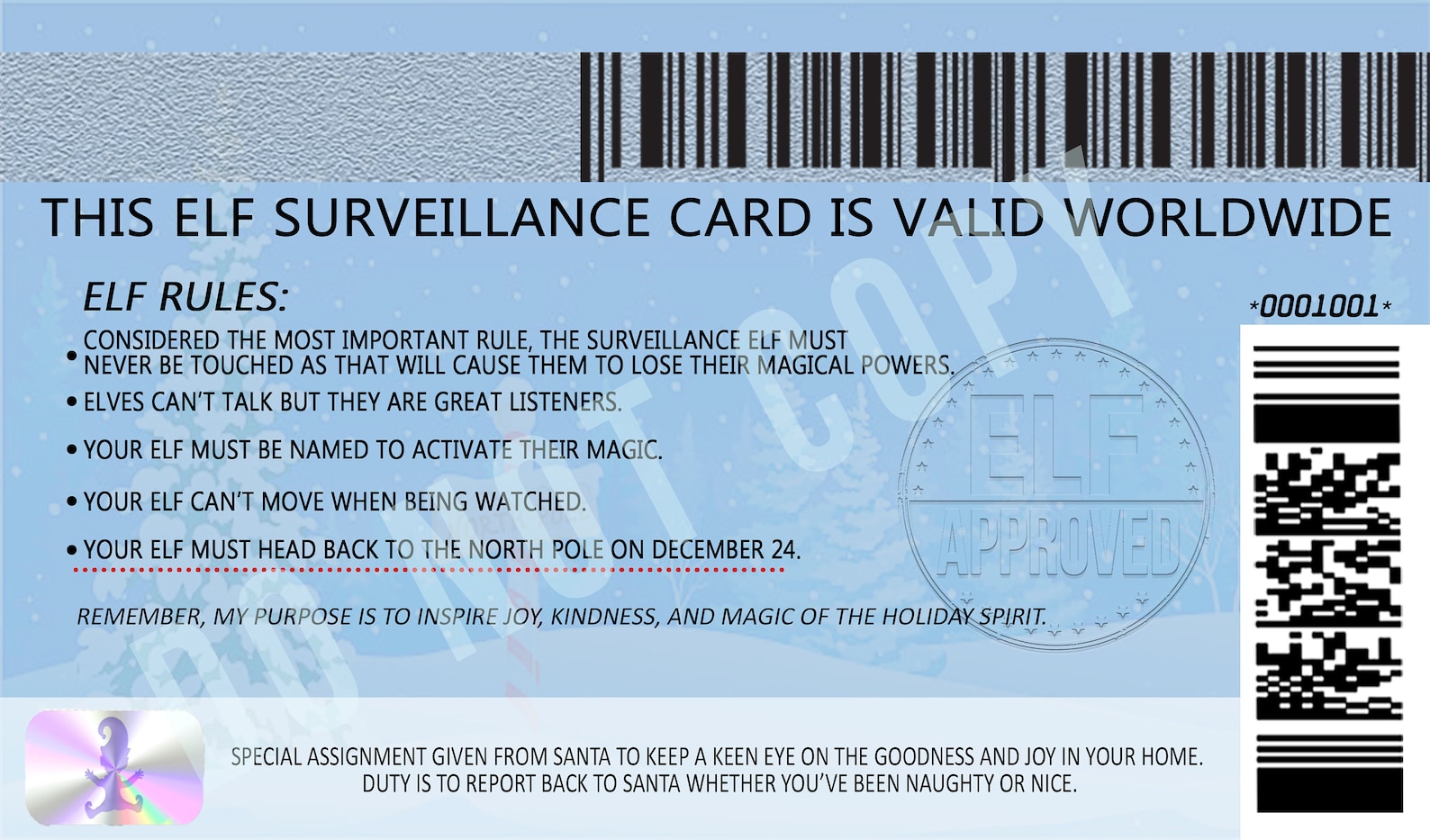 Elf ID Card, Elf Surveillance Team, Santa License, Elf License, Elf ...