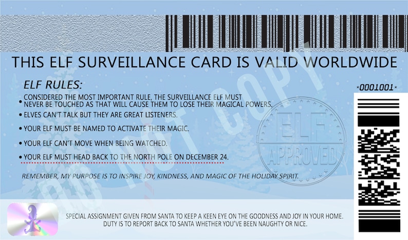 Elf ID Card, Elf Surveillance Team, Santa License, Elf License, Elf ...