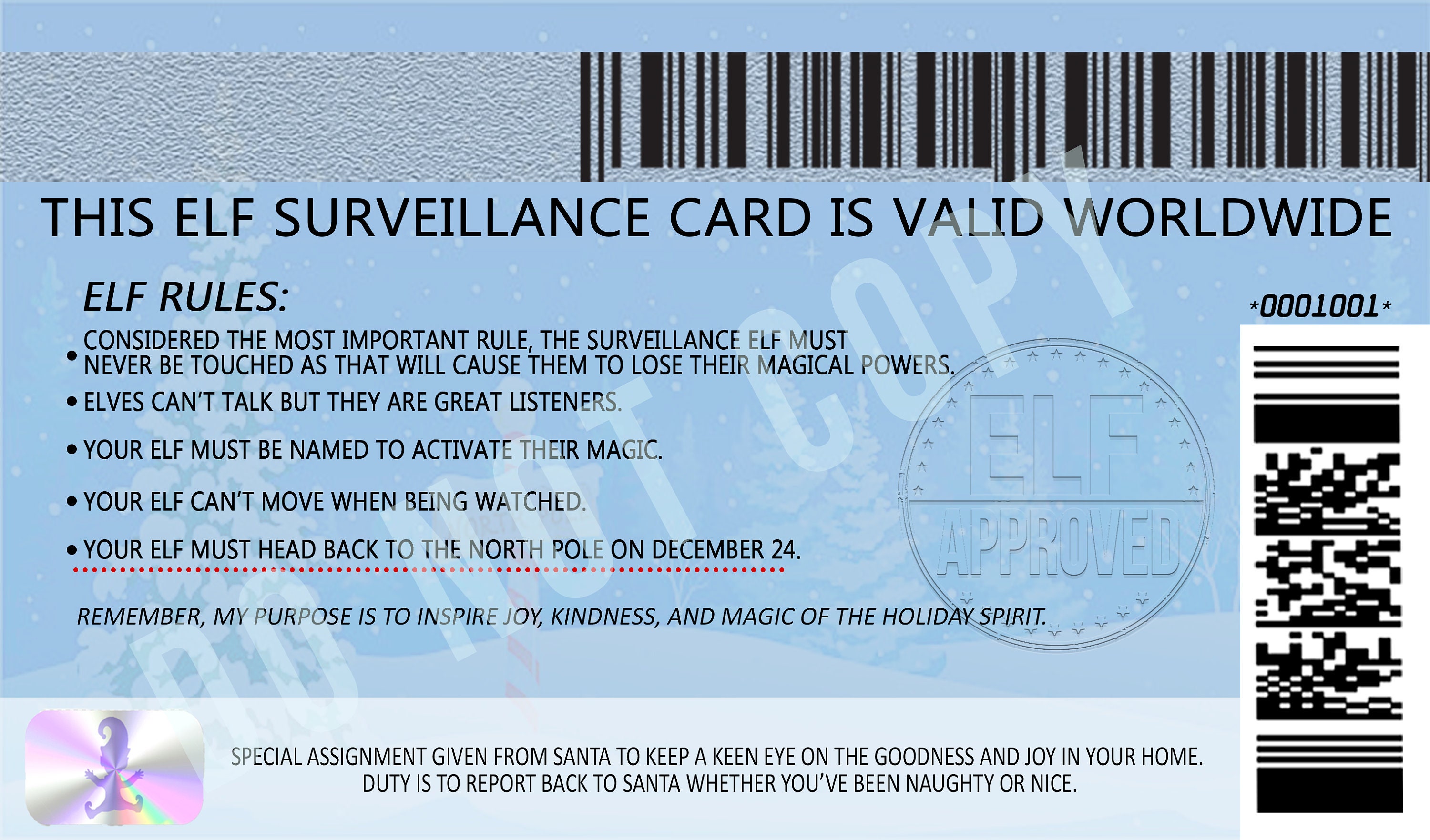 Elf ID Card, Elf Surveillance Team, Santa License, Elf License, Elf ...