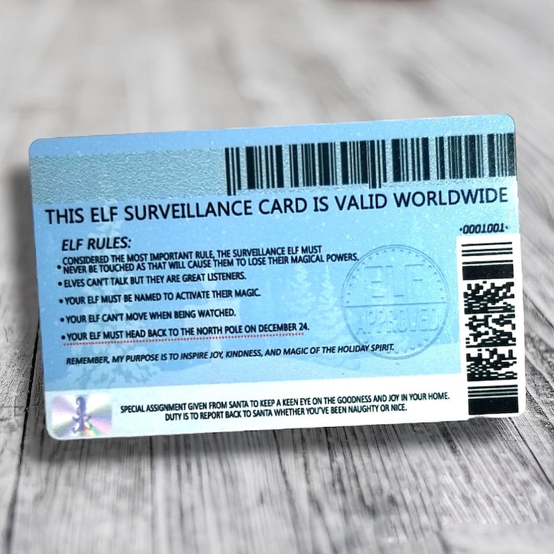 Elf ID Card, Elf Surveillance Team, Santa License, Elf License, Elf ...