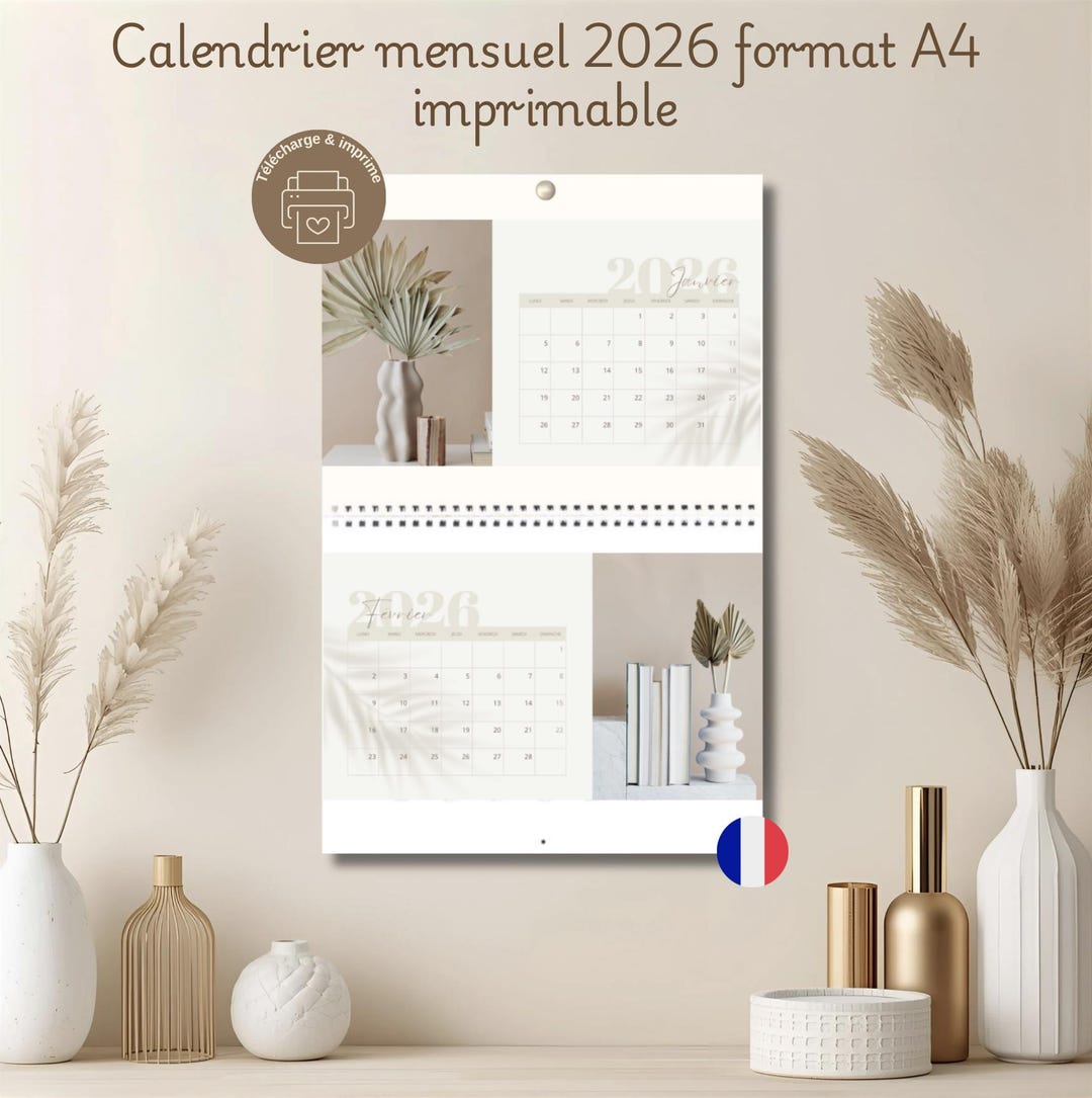 2026 Monthly Calendar in French, Landscape Format, Elegant Calendar ...