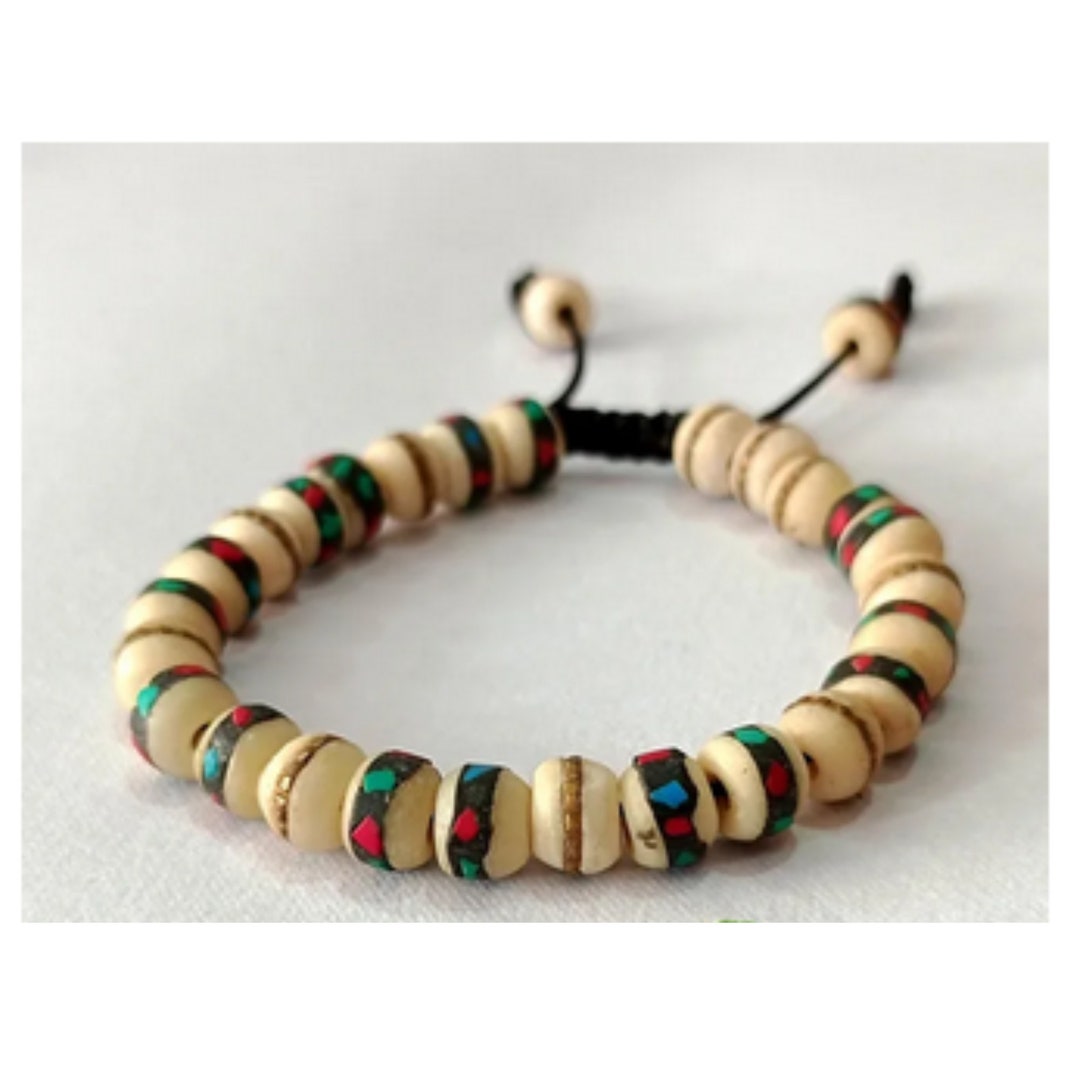 Yak Bone Bracelet With Carved Coral and Tarquise Tibetan Mala Carved ...