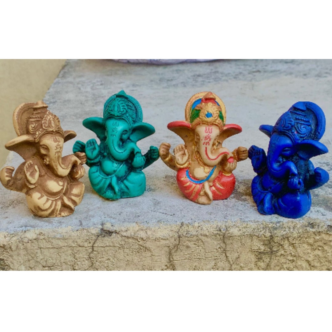 Mini Ganesha Statue 8 Cm Painted From Resin Material, Good Luck Statue ...