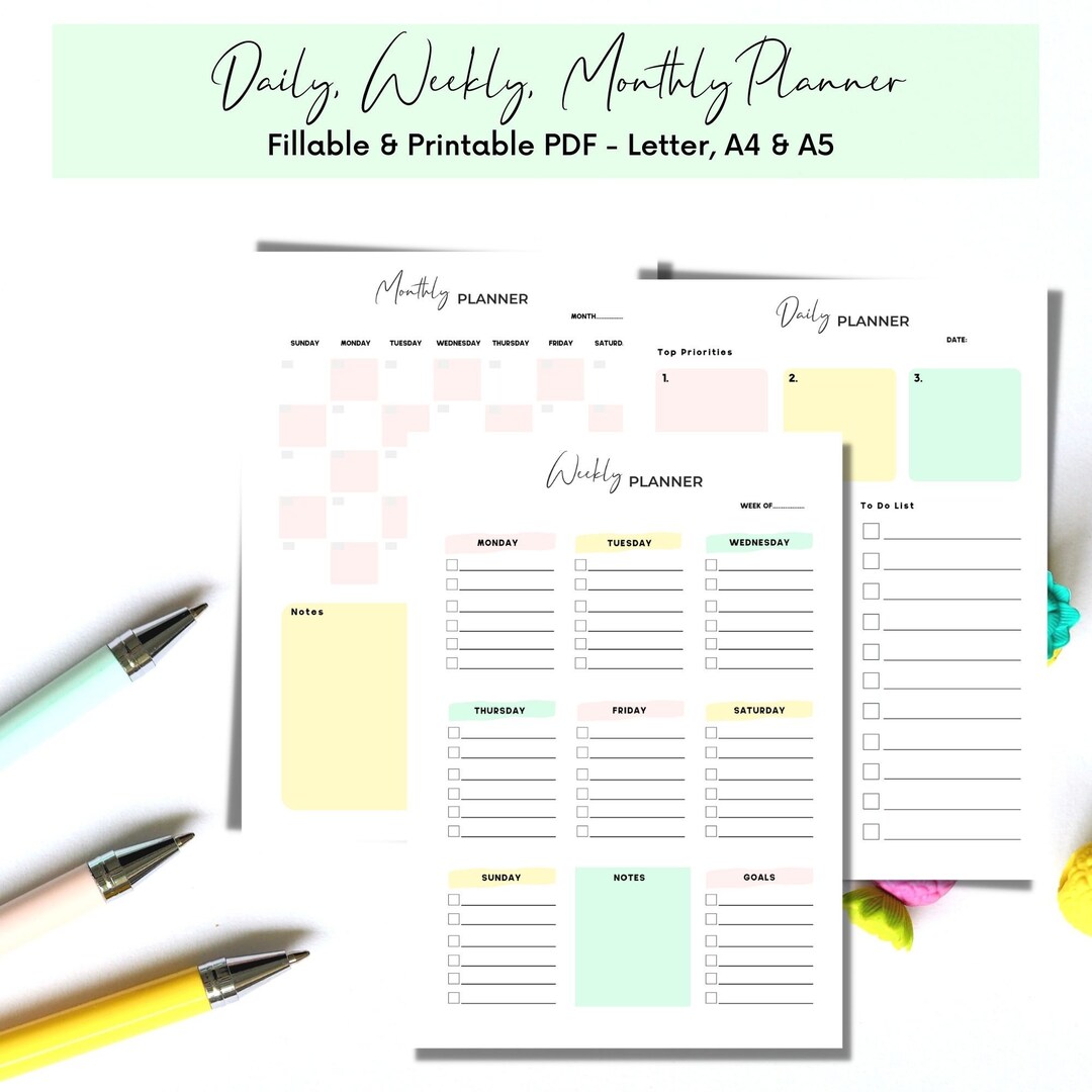 Printable Planner Bundle, Daily Planner, Weekly Planner, Monthly ...