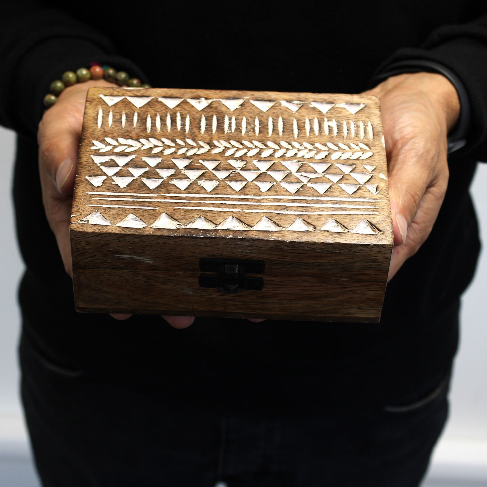 Wooden Jewellery Box Aztec Design White Washed Three - Etsy UK