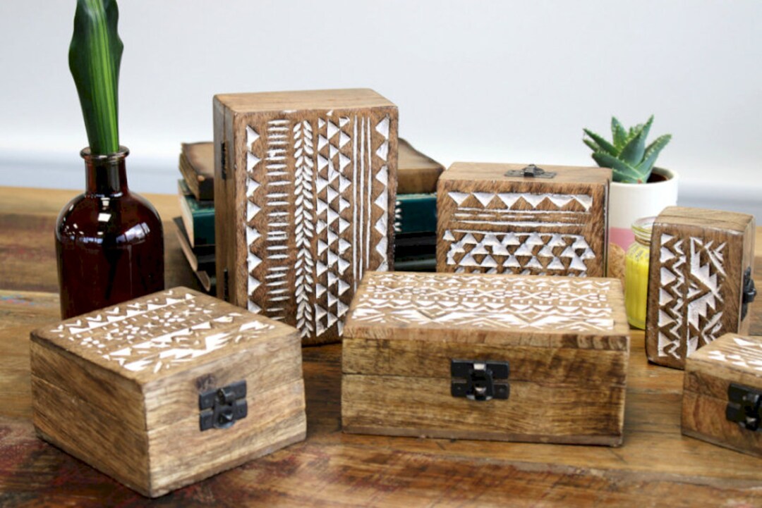 Wooden Jewellery Box Slavic Design White Washed Three Sizes Available ...