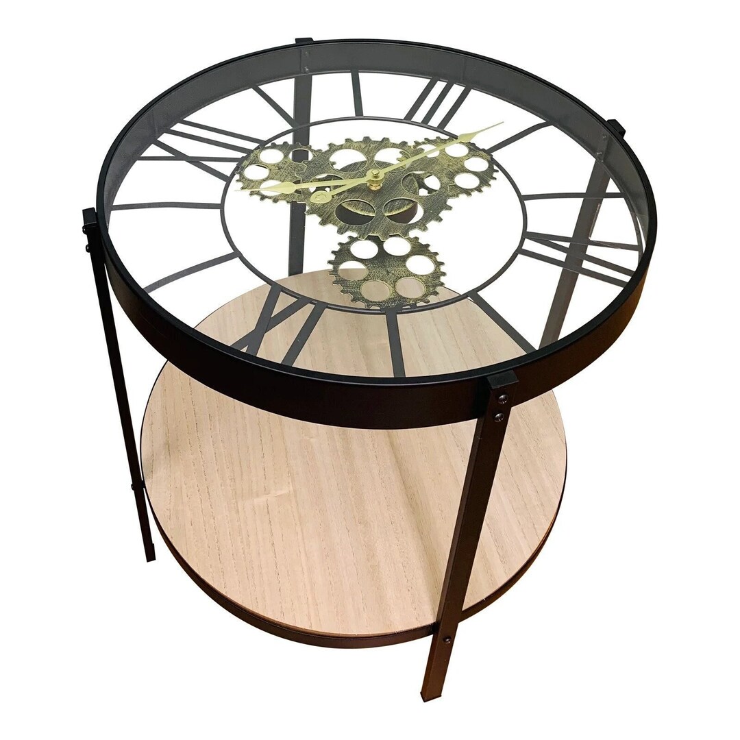 Round Glass Table Black Metal Glass Topped Clock Table - Etsy UK