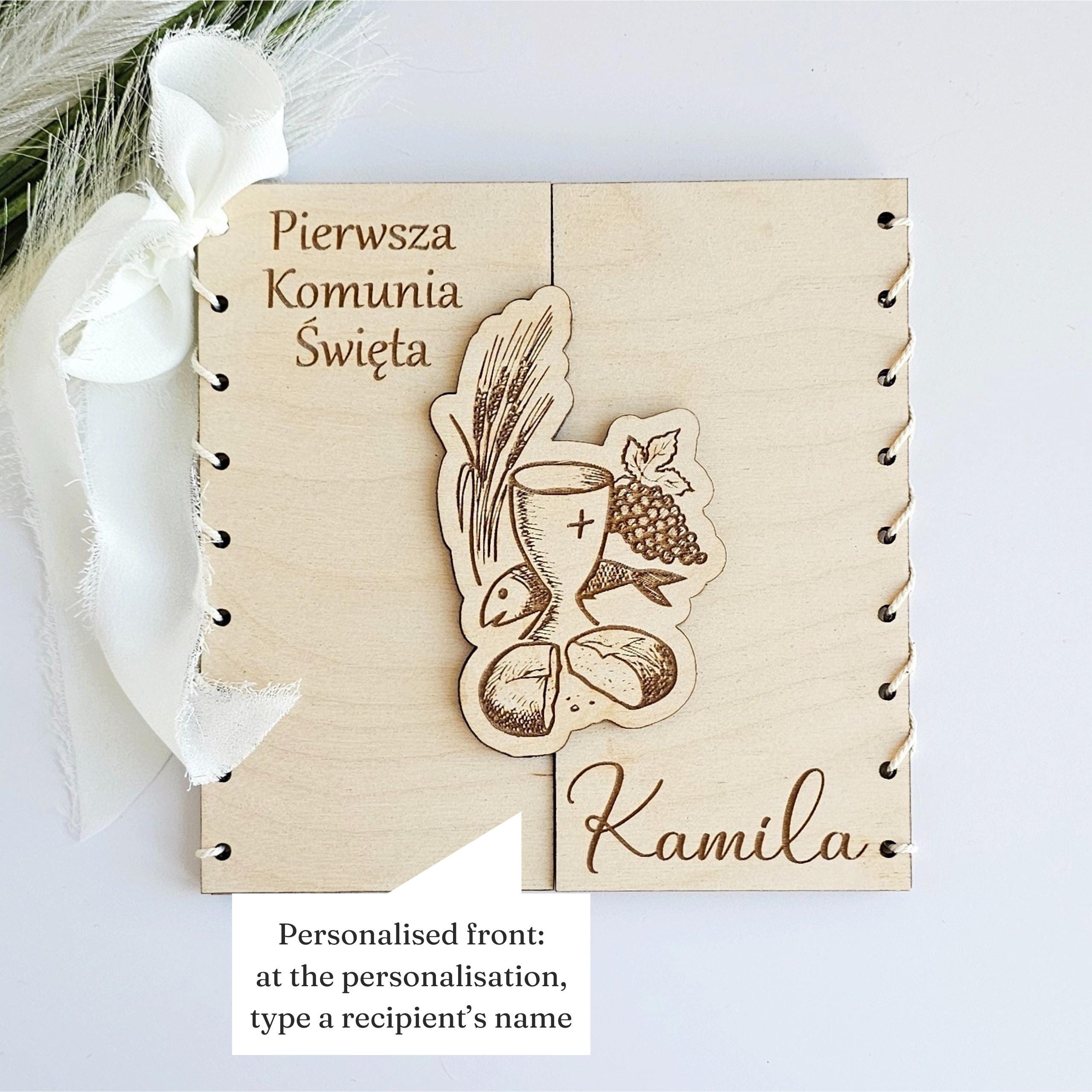 Personalised First Holy Communion Card, Rustic 3D Wooden First Holy ...