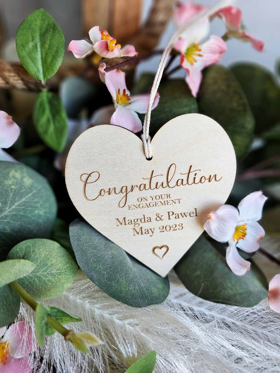 Personalised Congratulation on Engagement Wooden Gift Tag Rustic Boho ...