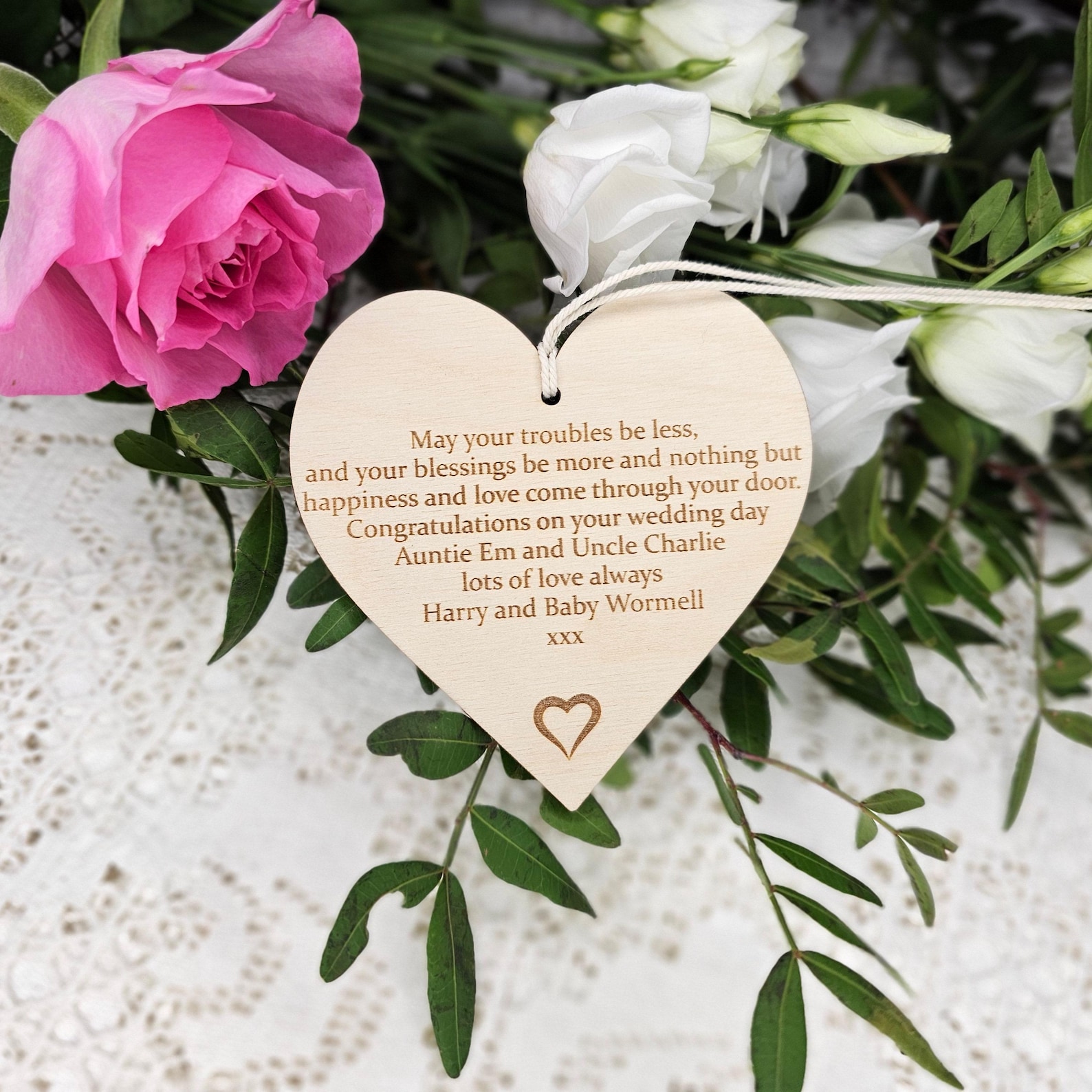 Personalised With Own Message Gift Tag / Keepsake - Wooden Heart ...