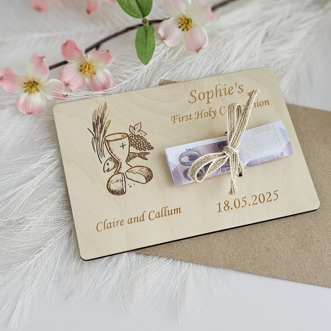 First Holy Communion Gift - Money Wallet Card - Personalised Wooden ...
