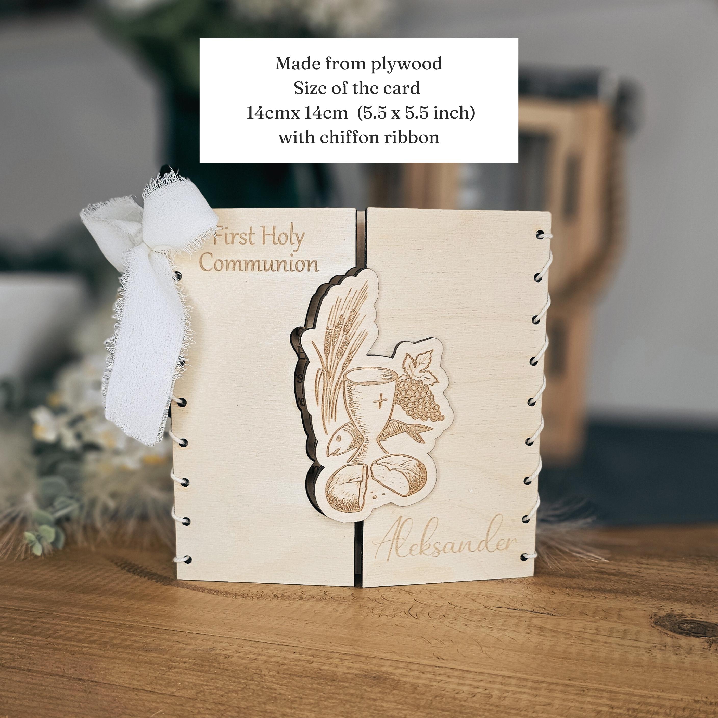 Personalised First Holy Communion Card, Rustic 3D Wooden First Holy ...