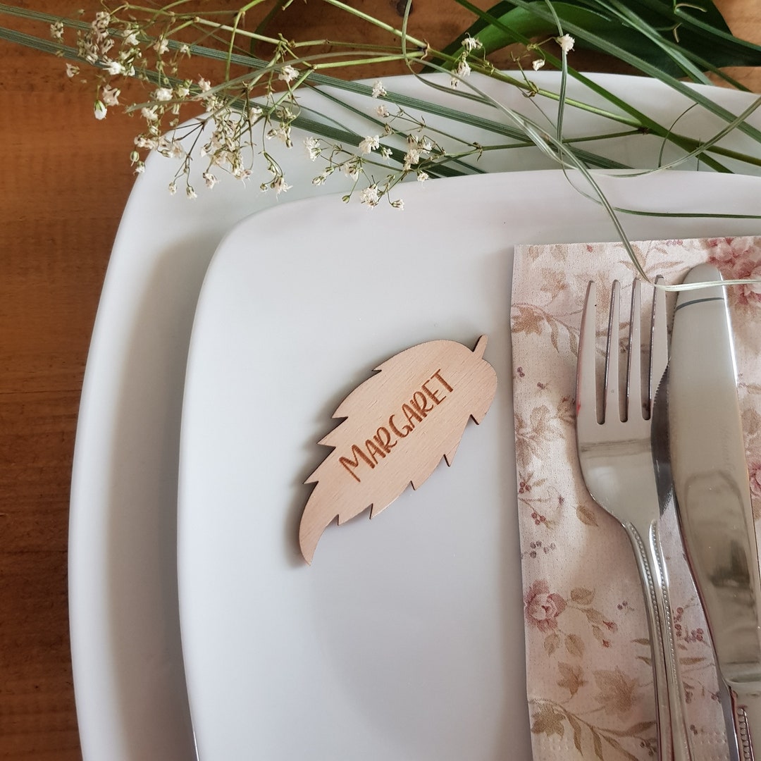 Rustic Autumn Leaf Place Name Setting - Personalised Wooden Table ...