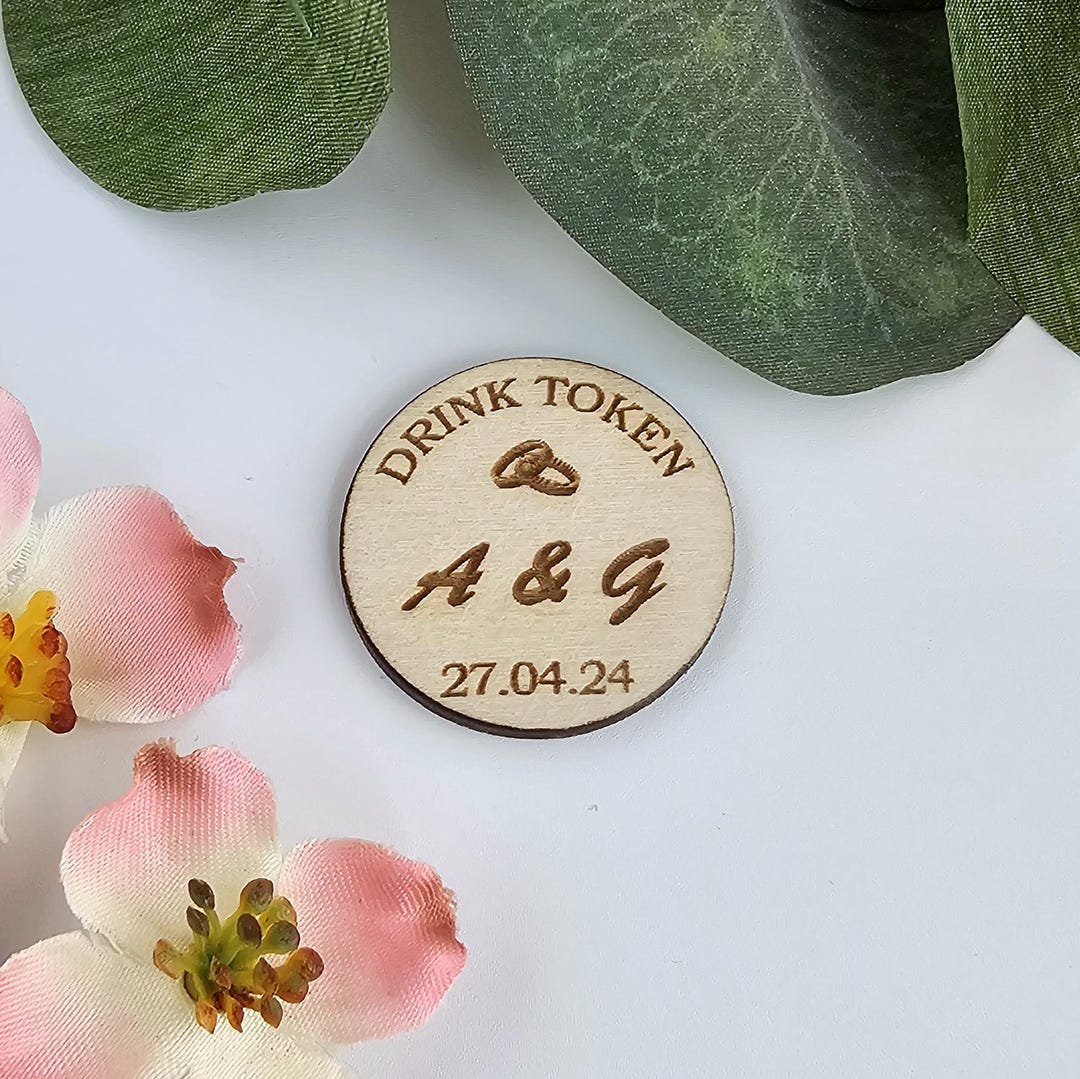 Wedding Drink Tokens Personalised – Engraved Wooden Bar Favour Coins - Etsy