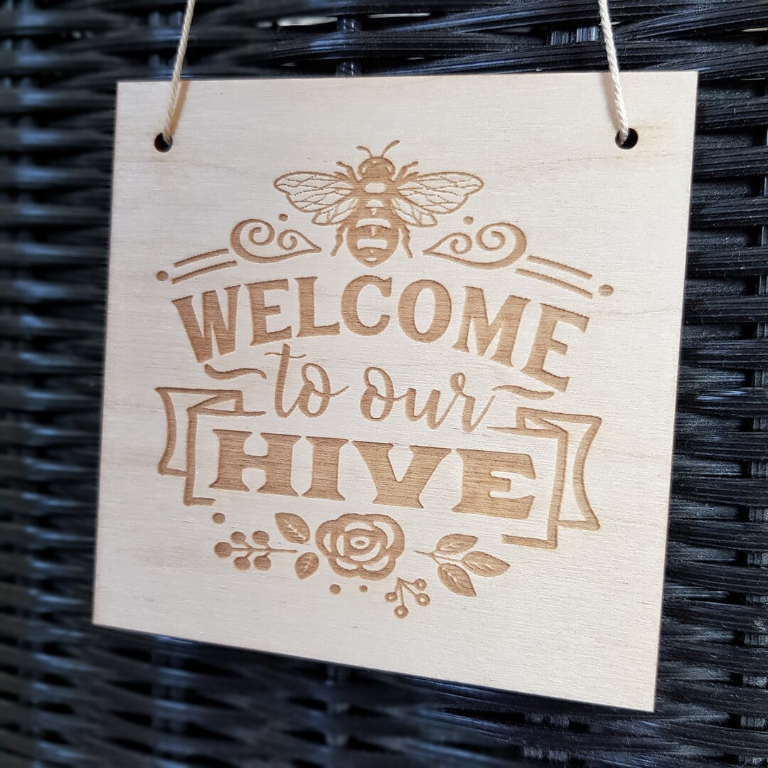 Bee Inspired Wooden Plaque Welcome to Our Hive Rustic Housewarming Gift ...