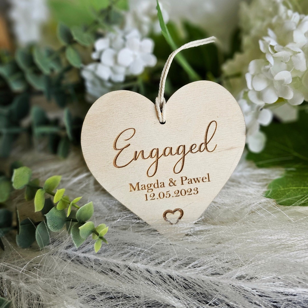 Personalised Engaged Wooden Gift Tag | Rustic Boho Couple Keepsake ...