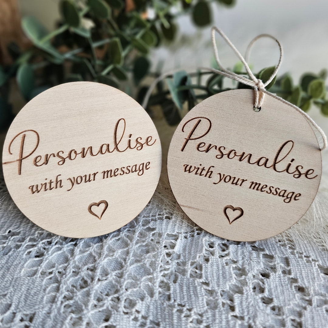 Personalised Wooden Gift Tag / Label, Any Message Quote Name Text ...