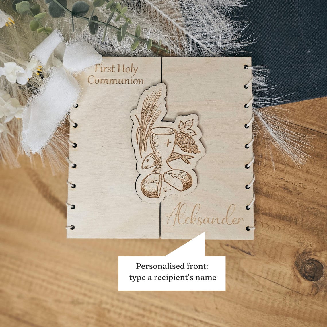 Personalised First Holy Communion Card, Rustic 3D Wooden First Holy ...