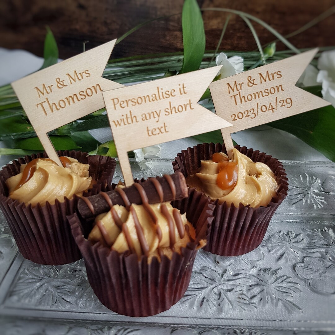 Personalised Flag Cupcake Wooden Toppers Wedding, Anniversary ...