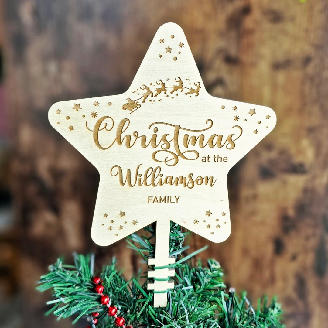 Personalised Christmas Tree Topper | Wooden Star Ornament ...
