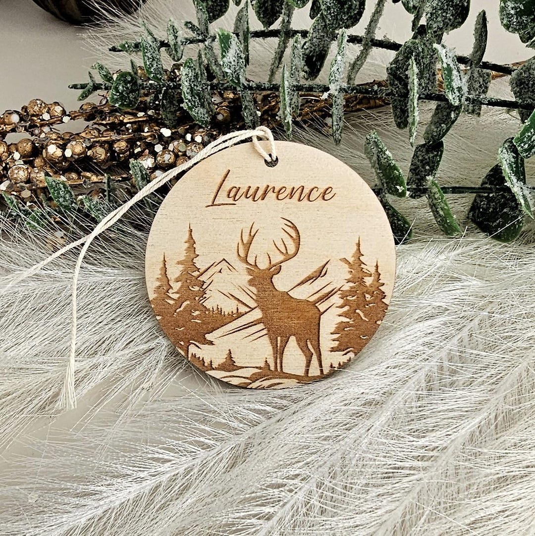 Beautiful Winter Forest Deer Wooden Bauble Christmas Ornament ...