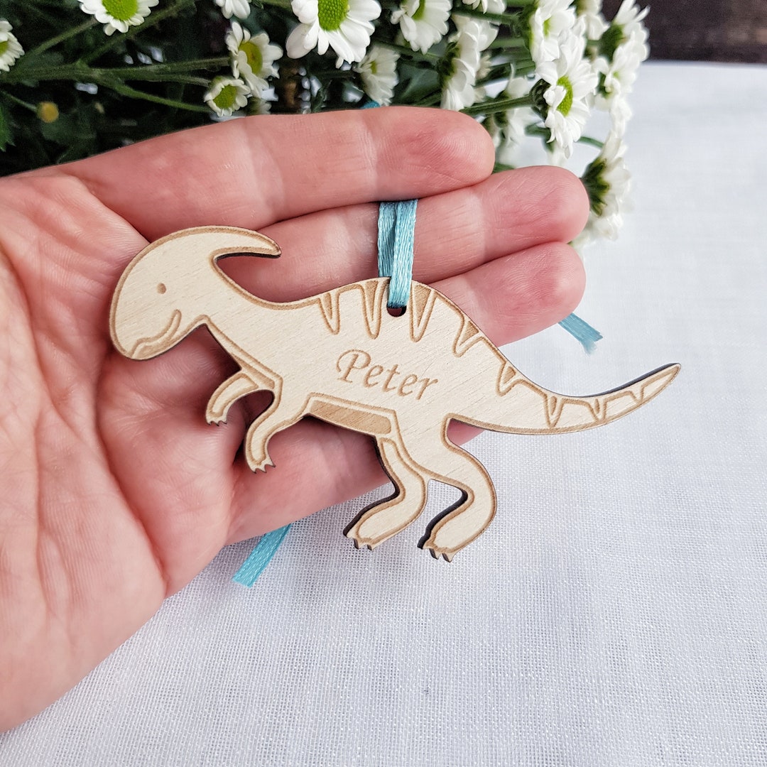 Dinosaur Hanging Wooden Keyring - Personalised Laser Engraved Ornament ...