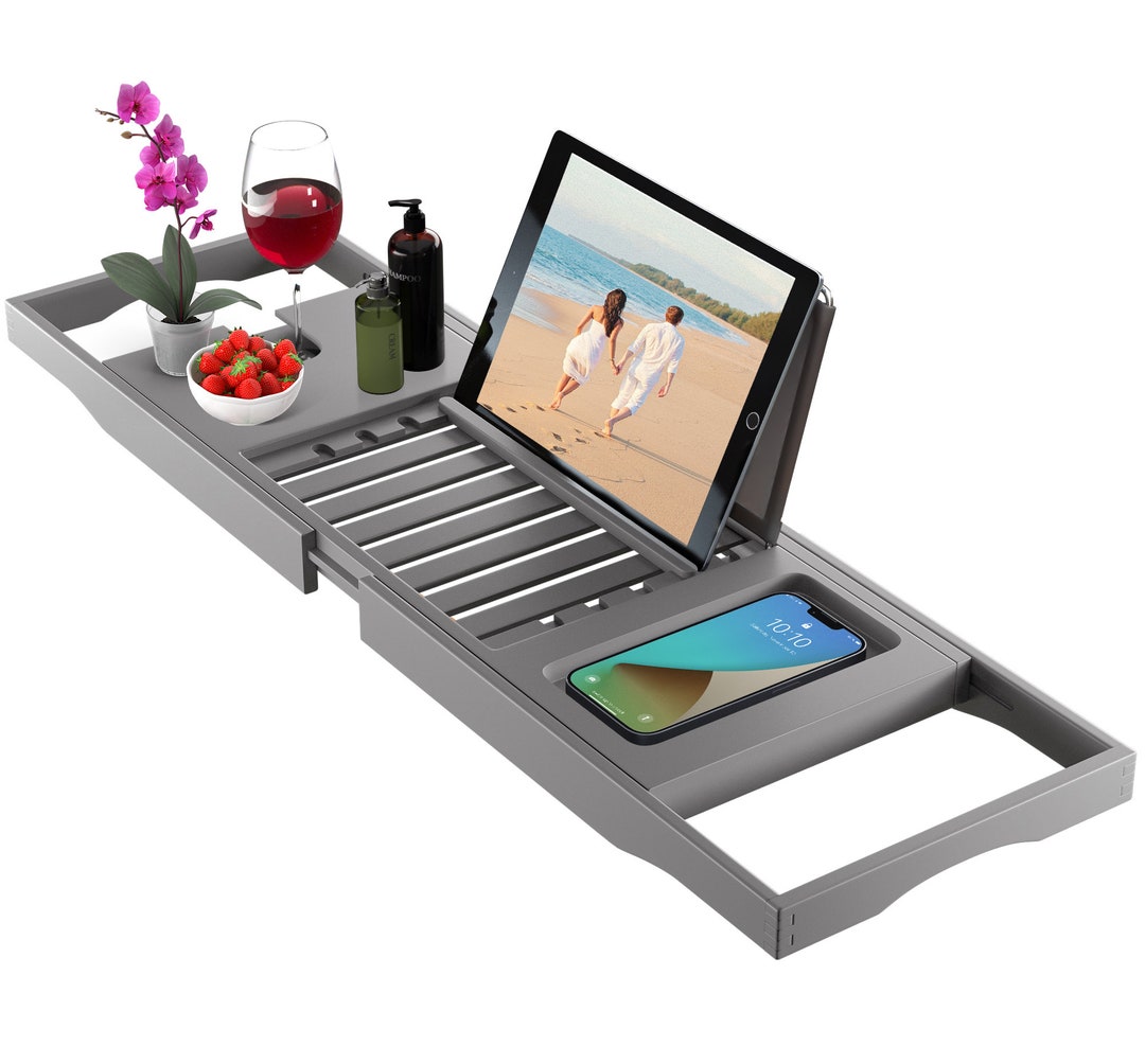 Gift for Her Personalized Bathtub Caddy Tray - Expandable Bamboo Bath ...