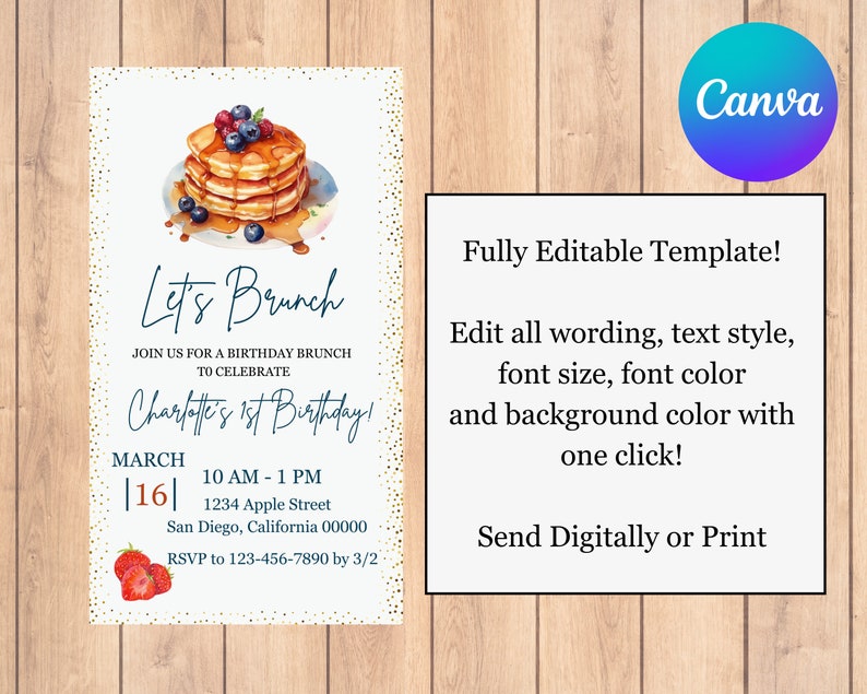 Digital DIY Pancake Brunch Invitation | Instant Download | Birthday ...