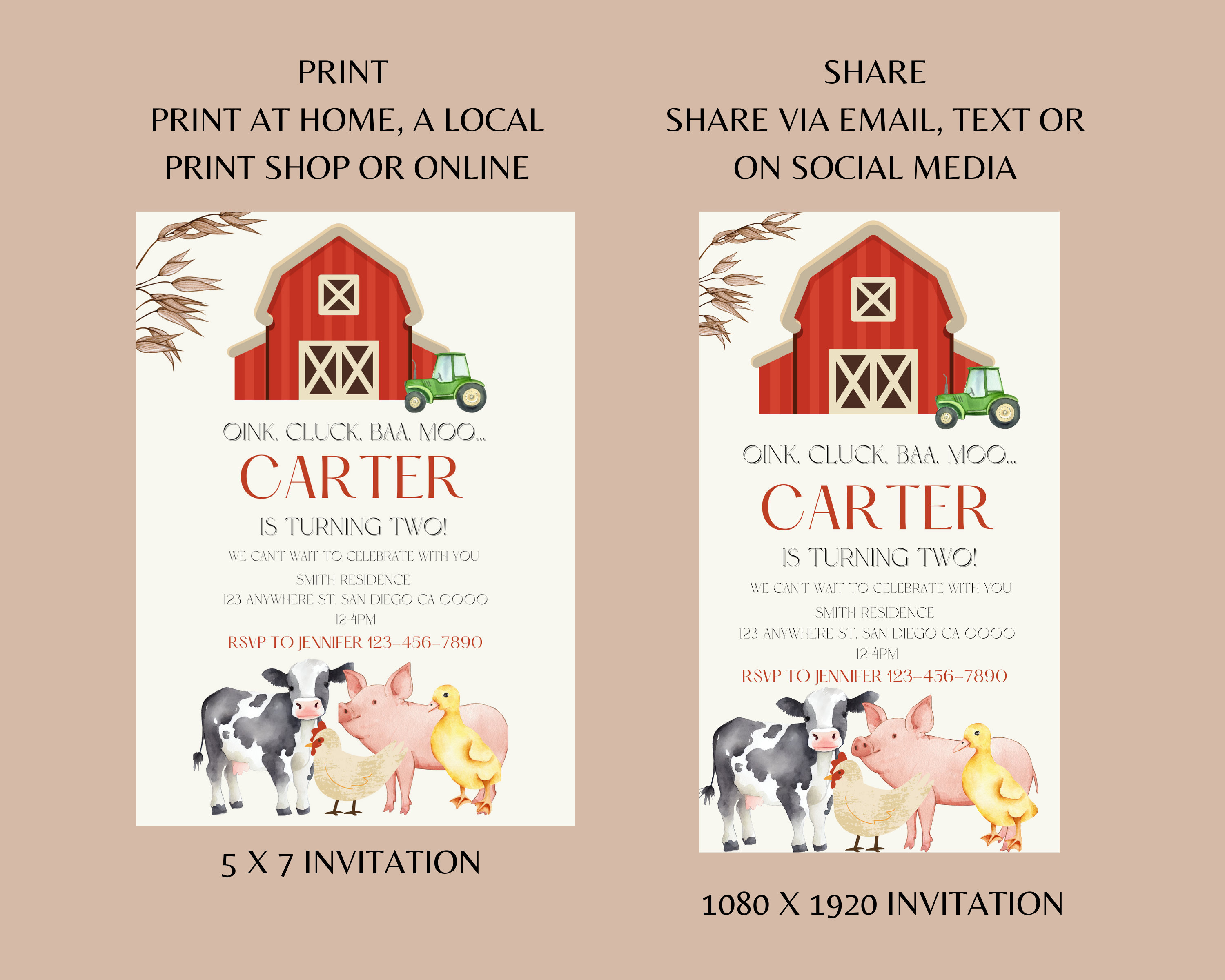Editable Farm Birthday Invitation, Barn Party, Digital Invite, Farm ...