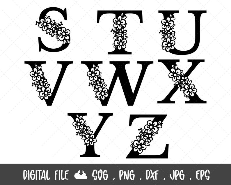 Rose Floral Alphabet Svg Flower Alphabet Floral Wedding Etsy