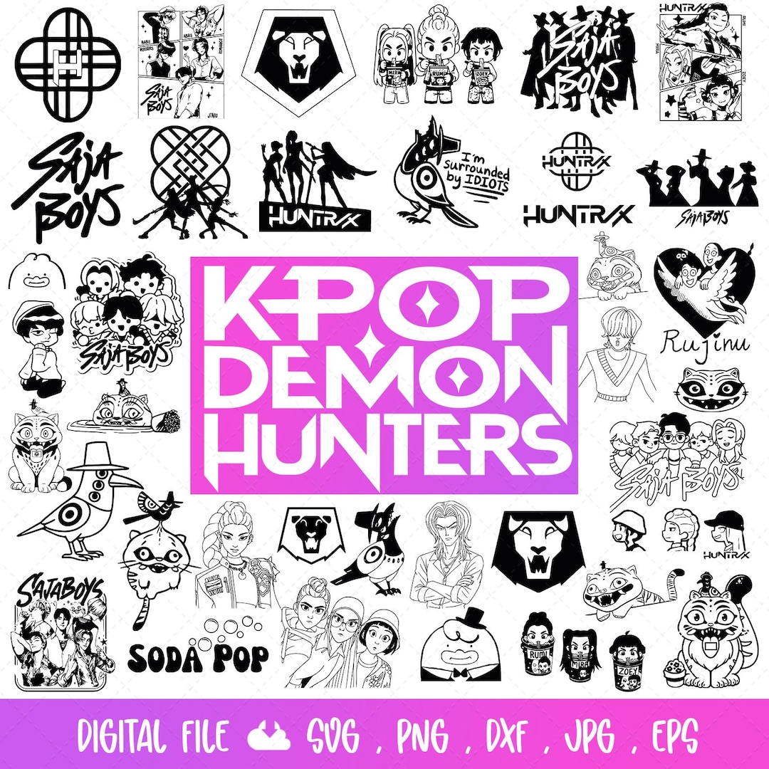 Kpop Demon Hunters Svg Png Bundle, Demon Hunter SVG, Girl Dinner, Cat ...