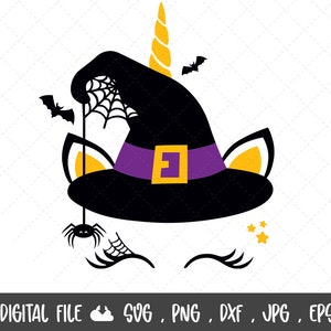 Halloween Unicorn Svg Unicorn Witch Face Svg Bat Candy Corn Fall Autumn ...