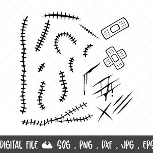 Medical Stitch, Band Aid, Scar and Wound Bundle Svg, Scratch Svg ...