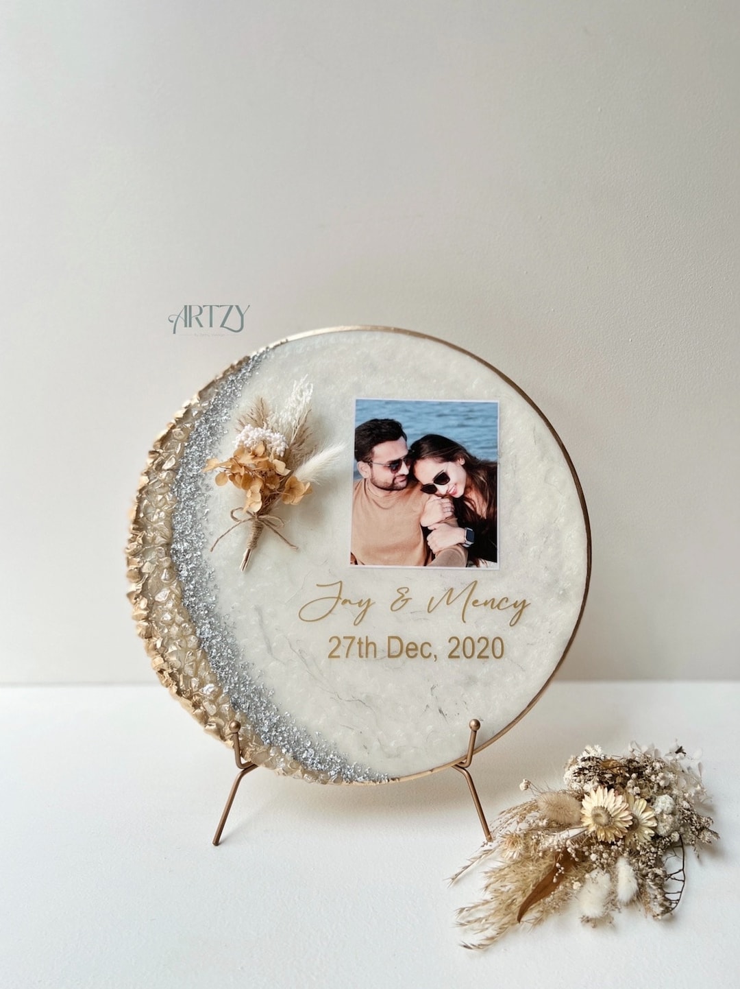 Resin Personalised Frame | Resin Plate With a Tiny Floral | Anniversary ...