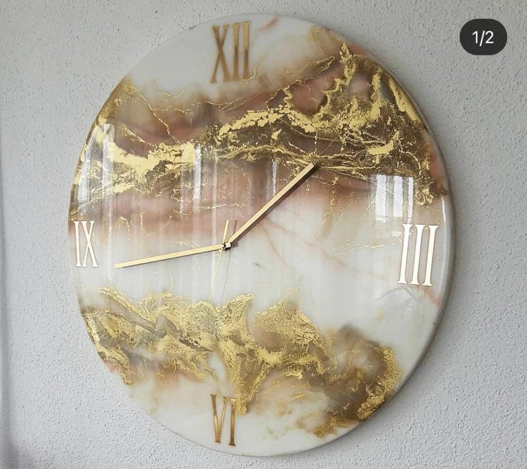 Handmade Resin Wall Clock With Coated Glittered Crystals and Small ...