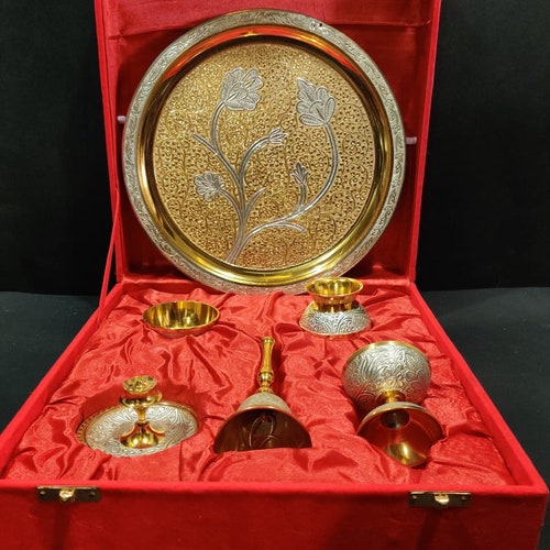 Pure Brass Pooja Thali Pooja Thali Set Housewarming - Etsy
