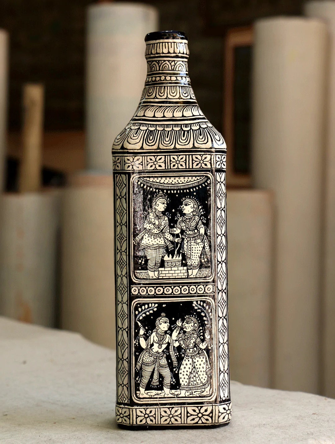 Pattachitra Art Curio Glass Bottle - Etsy