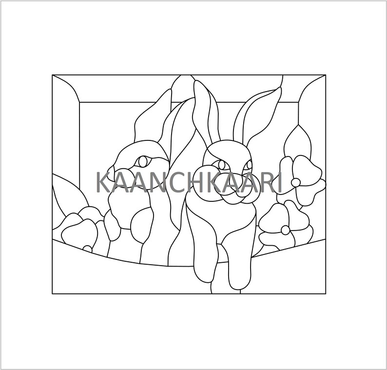 Rabbits Stained Glass Pattern 10 W X 8ht Digital | Etsy