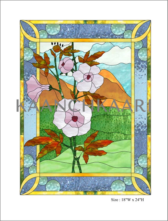 Cranberry Hibiscus Stained Glass Pattern 18 x 24 | Etsy