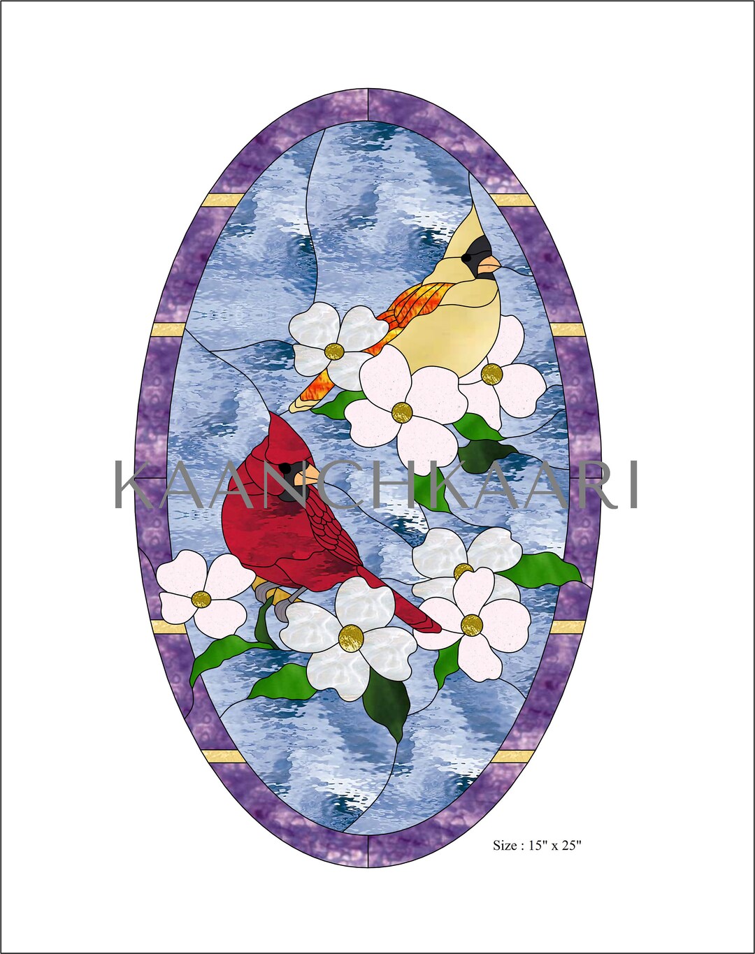 Cardinals Oval Stained Glass Pattern 15" X 25" (digital) - Etsy