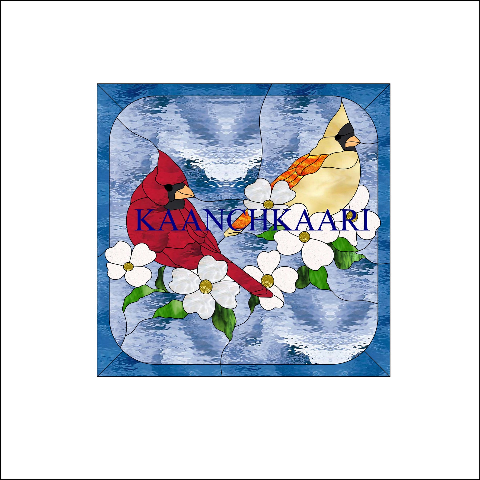 Cardinals Square Stained Glass Pattern 16 X 16 - Etsy