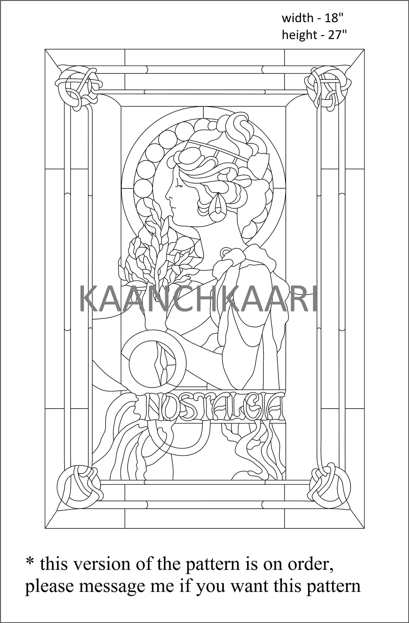 Art Nouveau Woman Stained Glass Pattern 18"w X 27"ht Digital - Etsy