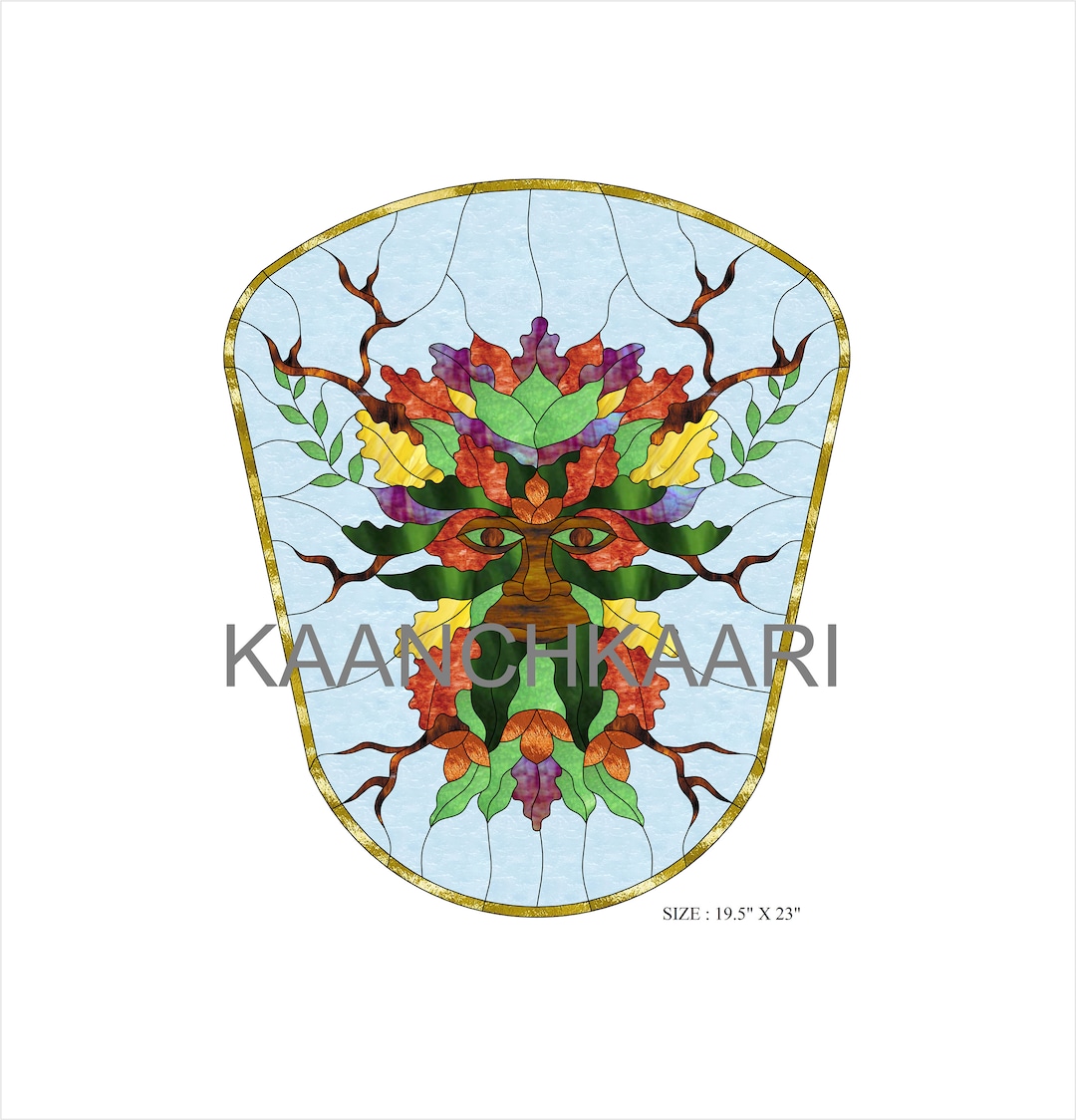 Fall Green Man Stained Glass Pattern 19.5" X 23" (digital) - Etsy
