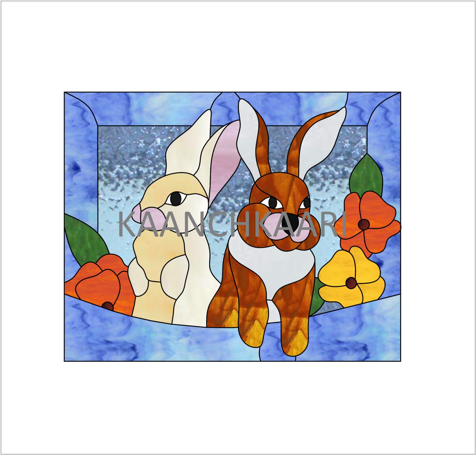 Rabbits Stained Glass Pattern 10 W X 8ht Digital - Etsy