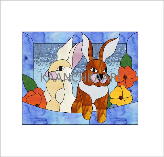 Rabbits Stained Glass Pattern 10 W X 8ht Digital | Etsy